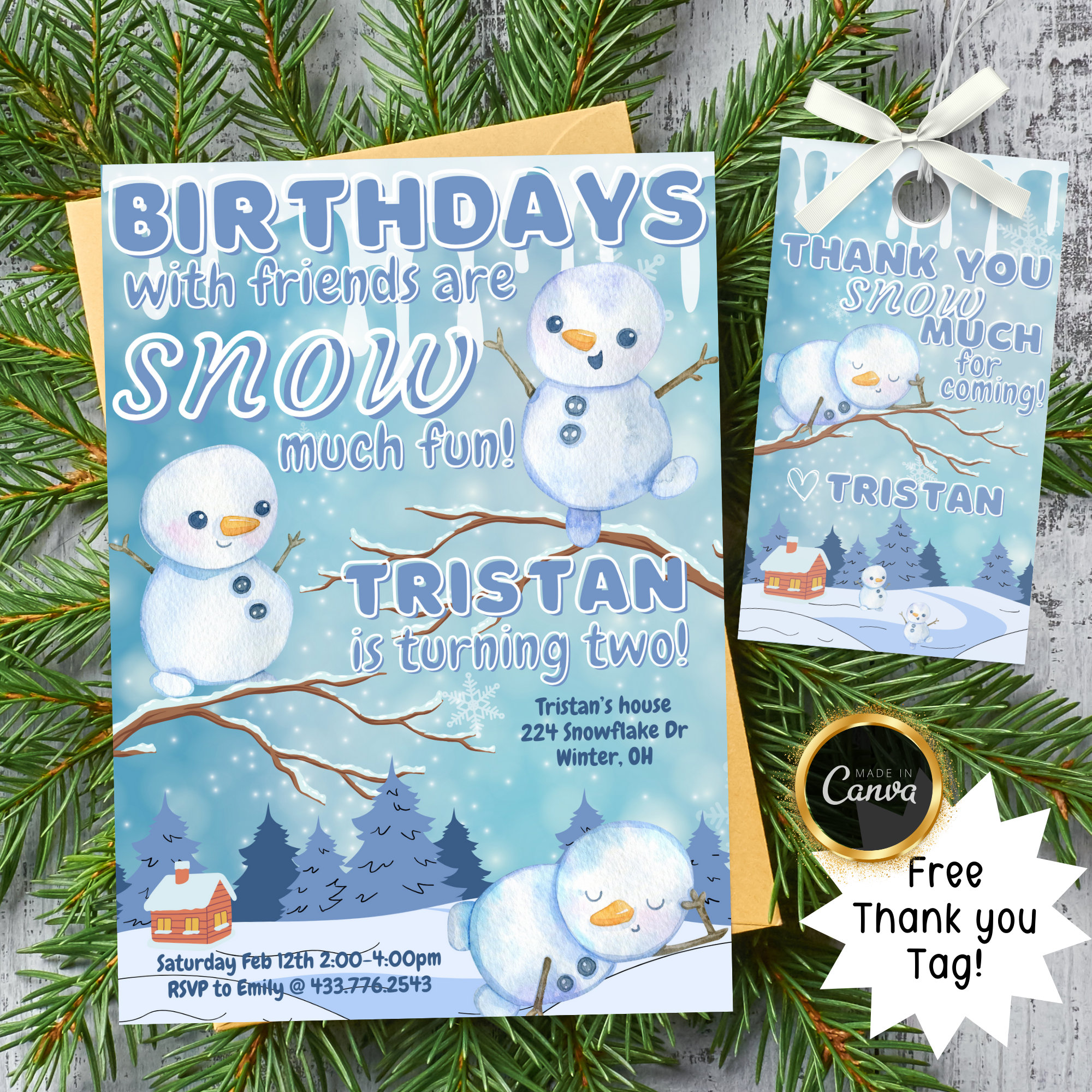Snow Much Fun Birthday Invitation for Toddlers Snowmen Playing Winter ...