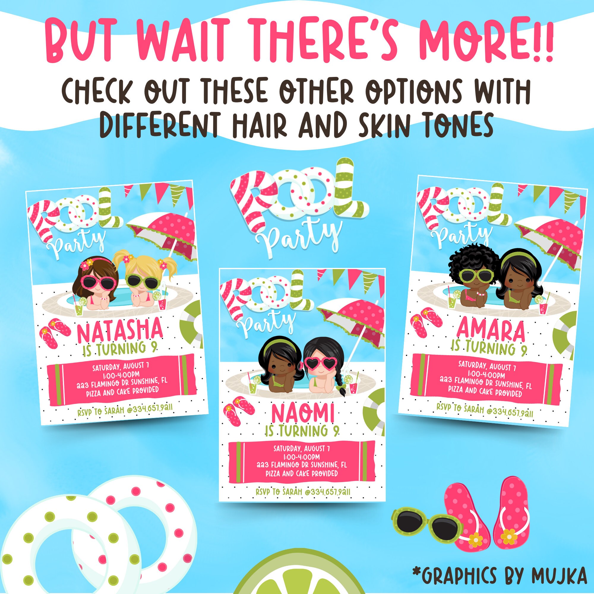 Pool Party Birthday Invitation Girls Pool Birthday Invitation Pool ...