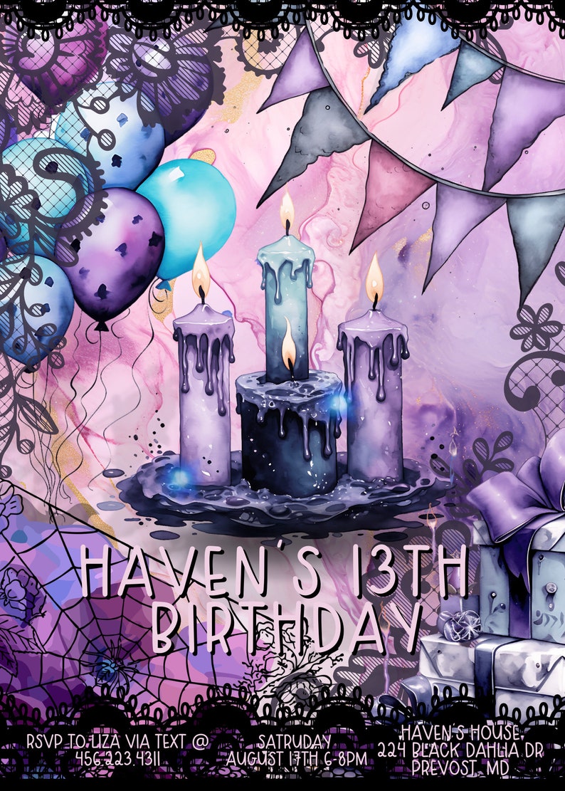 Gothic Birthday Party Invitation, Dark Celebration Goth Themed Birthday ...