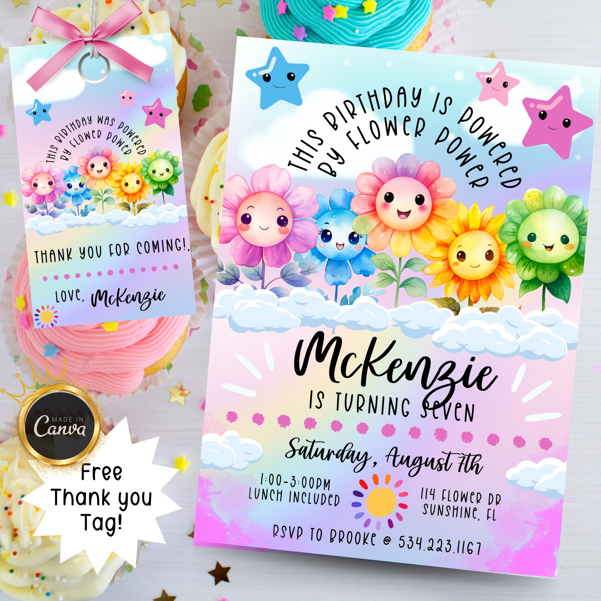 Flower Power Birthday Invitation Girls Birthday Flower Themed Preppy ...