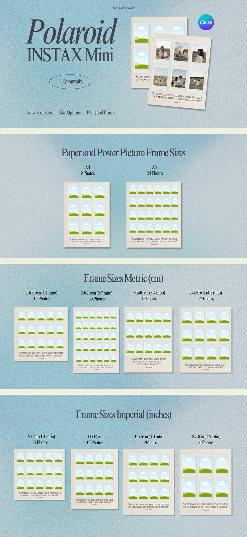 Instax Mini Photo Frame Polaroid Memories Canva Template Personalized ...