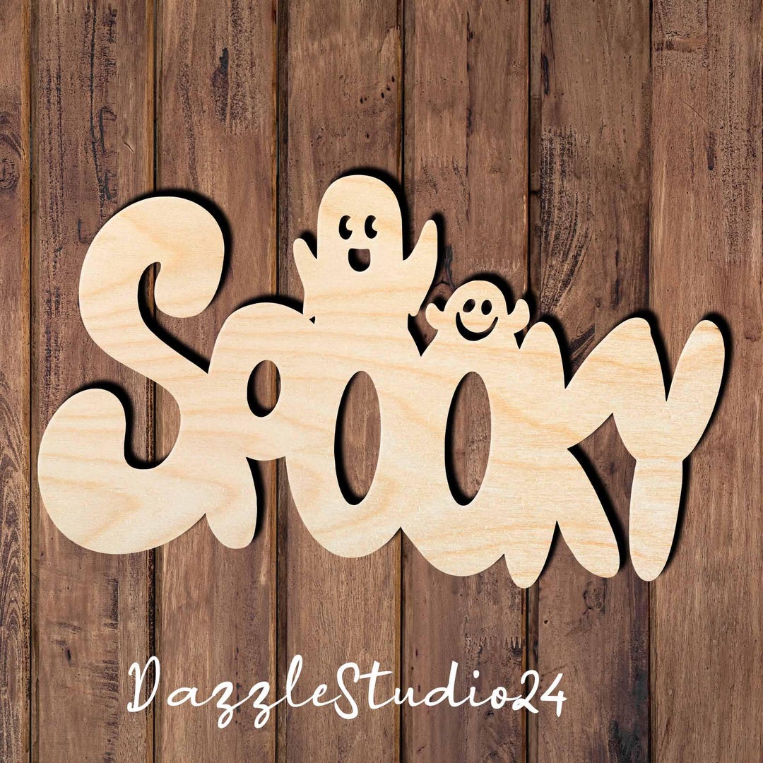 Spooky Ghost Wood Cutout–halloween Word Sign With Ghosts for DIY Crafts ...