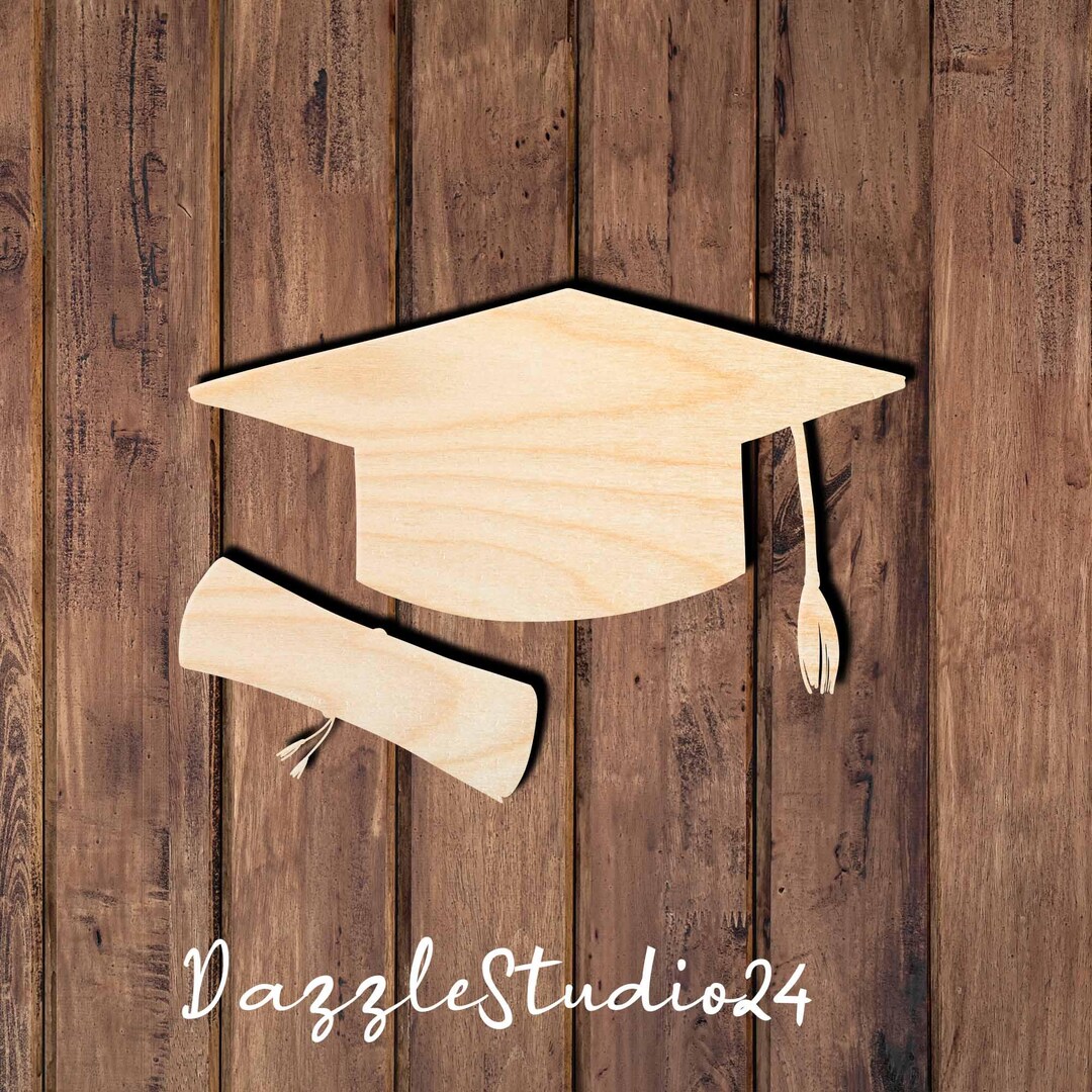 Graduation Cap & Diploma Wood Cutout – DIY Craft Blank. DIY Senior ...