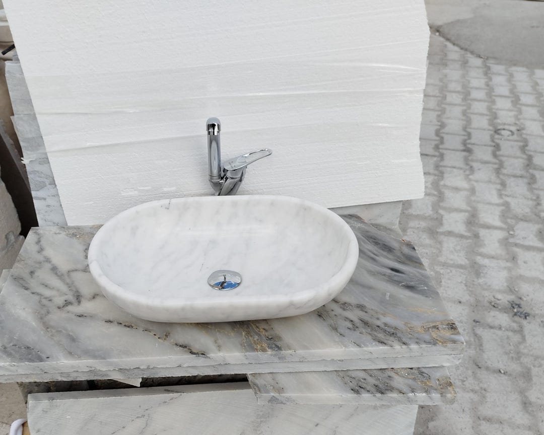 Handcrafted Carrara Marble Sink Bathroom Sink: Polished Stone Vanity - Etsy