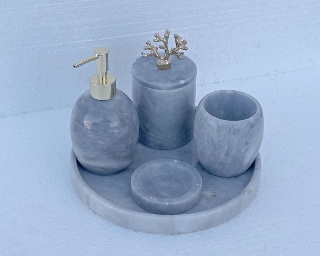 Natural Marble Bathroom Set, 5 Pieces, Pure Grey Marble Bath Set, Home ...