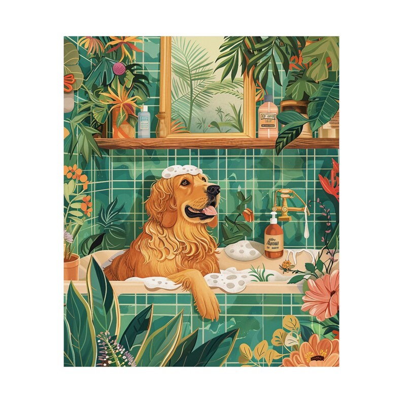 Whimsical Golden Retriever Wall Art - "spa Day Delight" - Dog Print ...