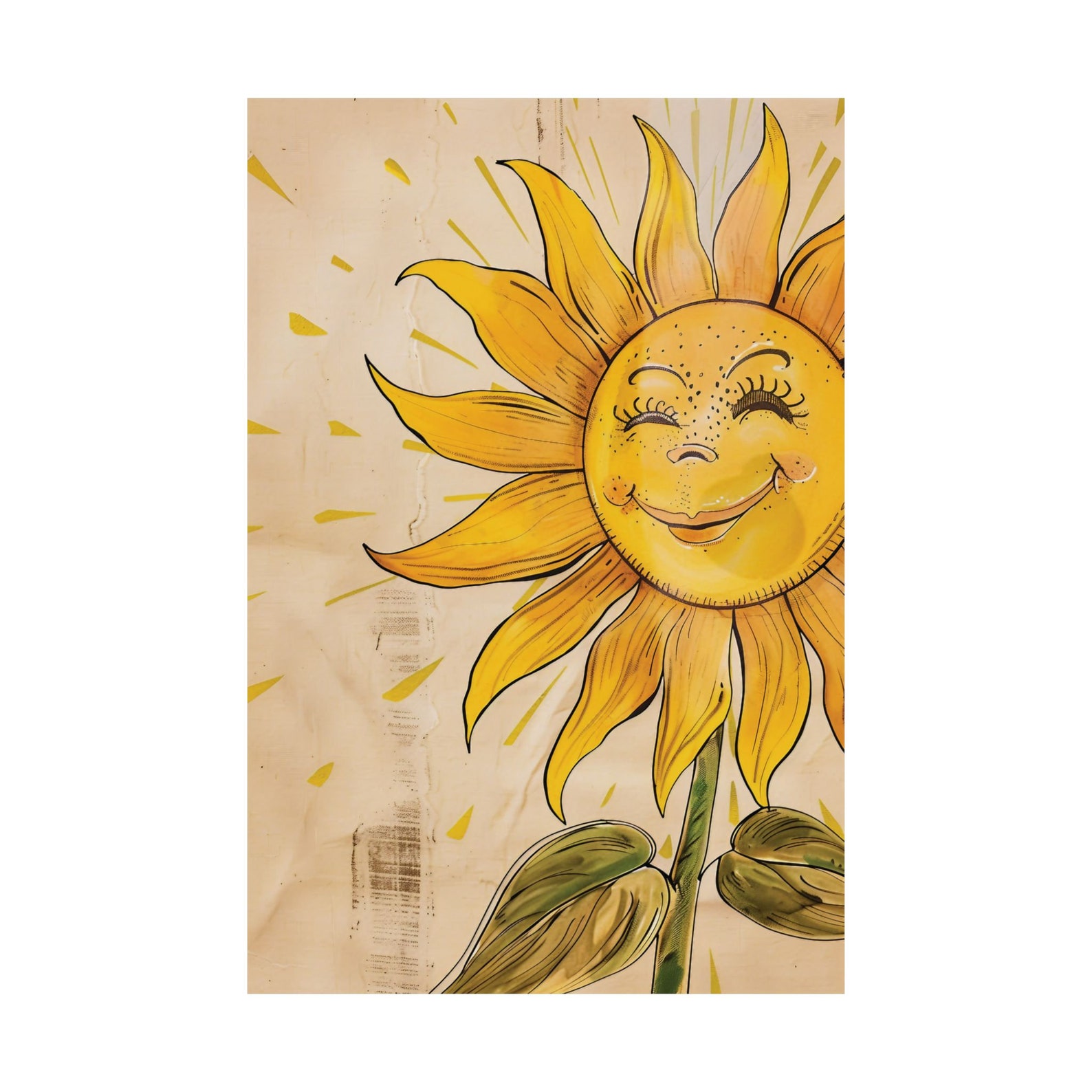 Cheerful Sunflower Illustration Poster Print - Happy Sunflower Wall Art ...