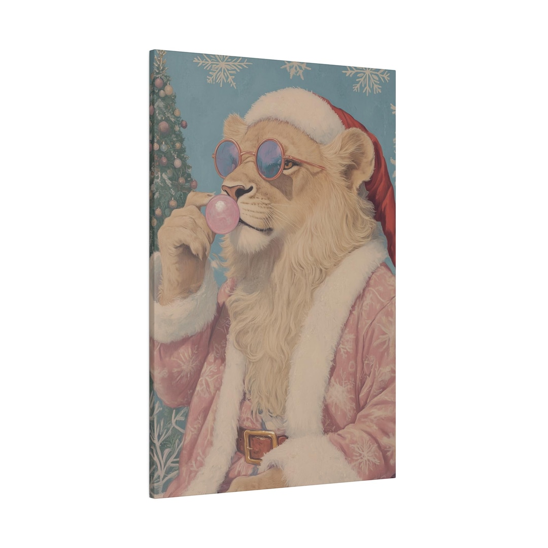 Christmas Lion Wall Art Santa Lion Blowing Bubble Gum Quirky Holiday ...