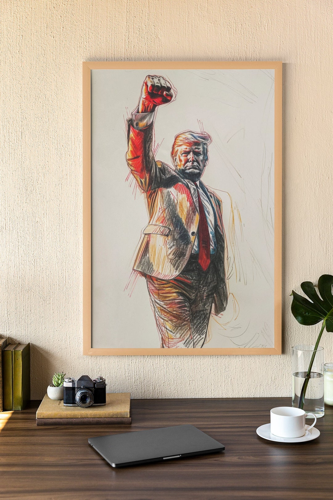 President Trump Fight Sketch Poster Print - Bold Fist in Air Artwork ...