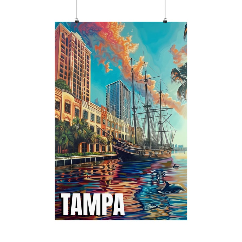Tampa Skyline and Gasparilla Ship Poster Print - Eye-catching ...