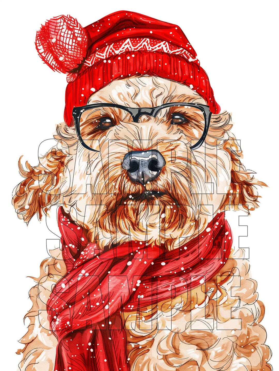 Goldendoodle Christmas Hat PNG Digital Download Clip Art, Golden Doodle ...