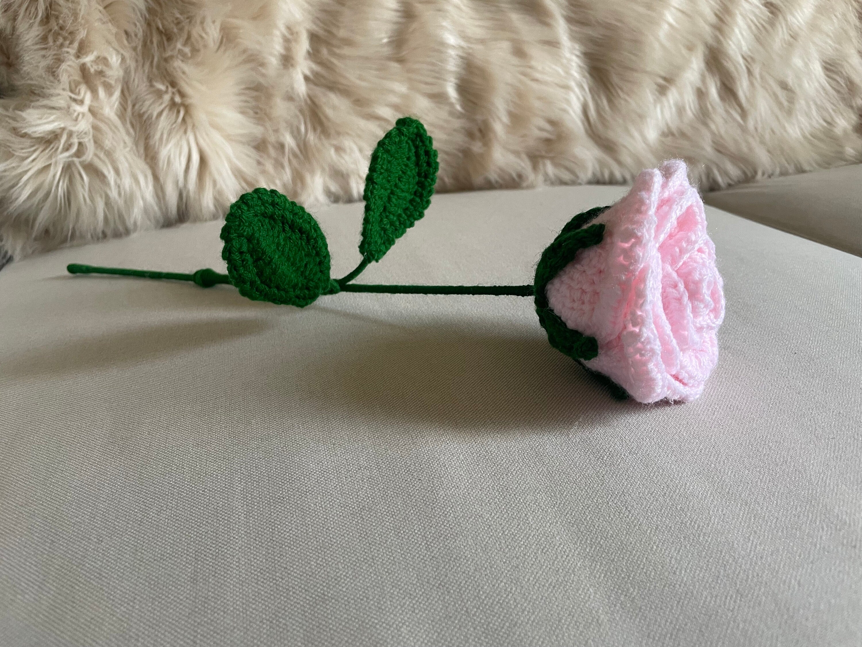 Single Stem Crochet Rose With Leaves - Etsy