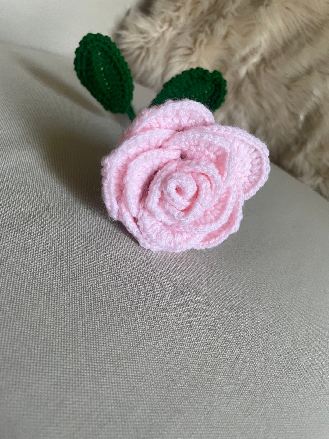 Single Stem Crochet Rose With Leaves - Etsy