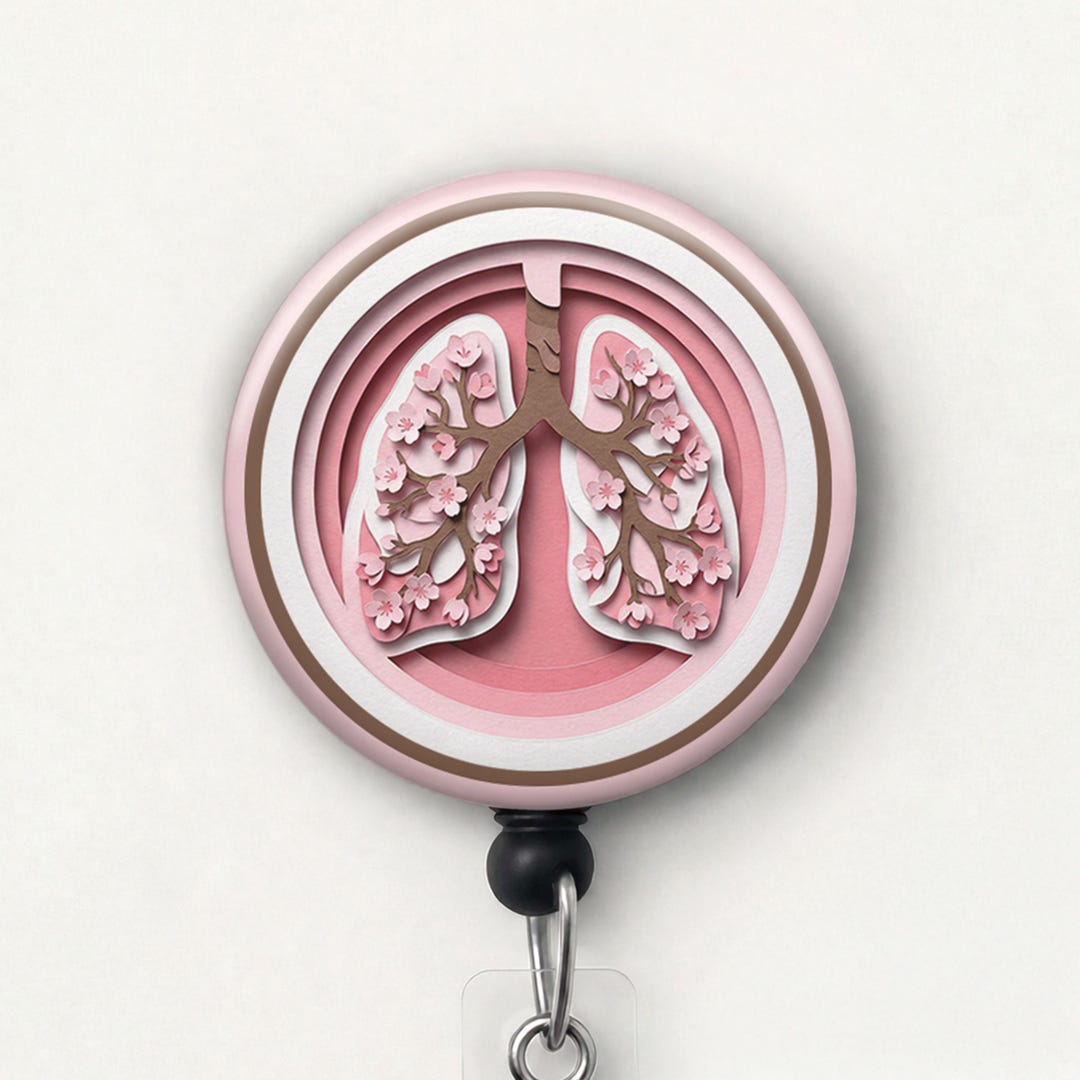Respiratory Therapist Badge Reel, Pink Floral Cherry Blossom Lungs RT ...