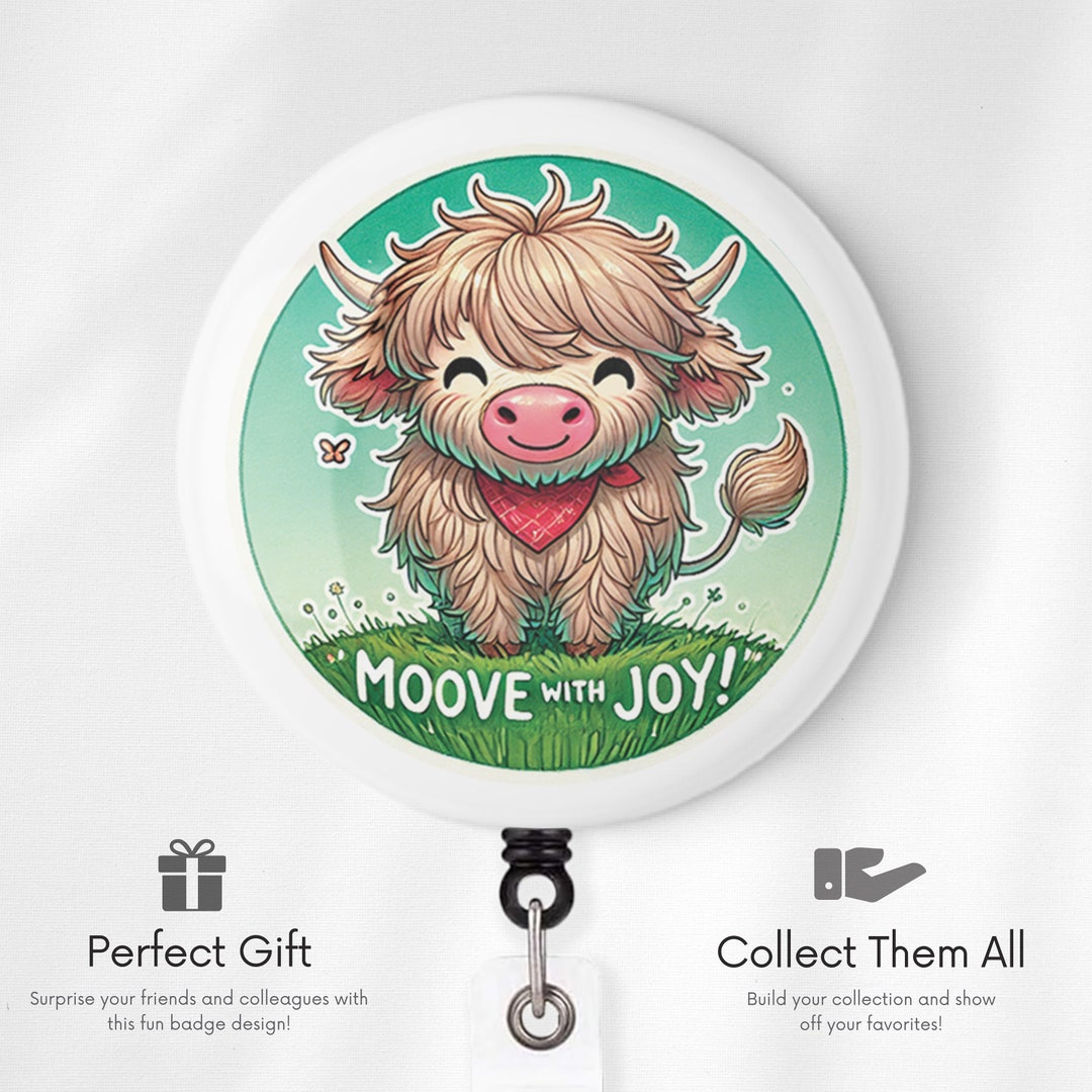 Highland Cow Badge Reel, Cute Farm Animal ID Holder, Retractable Nurse ...