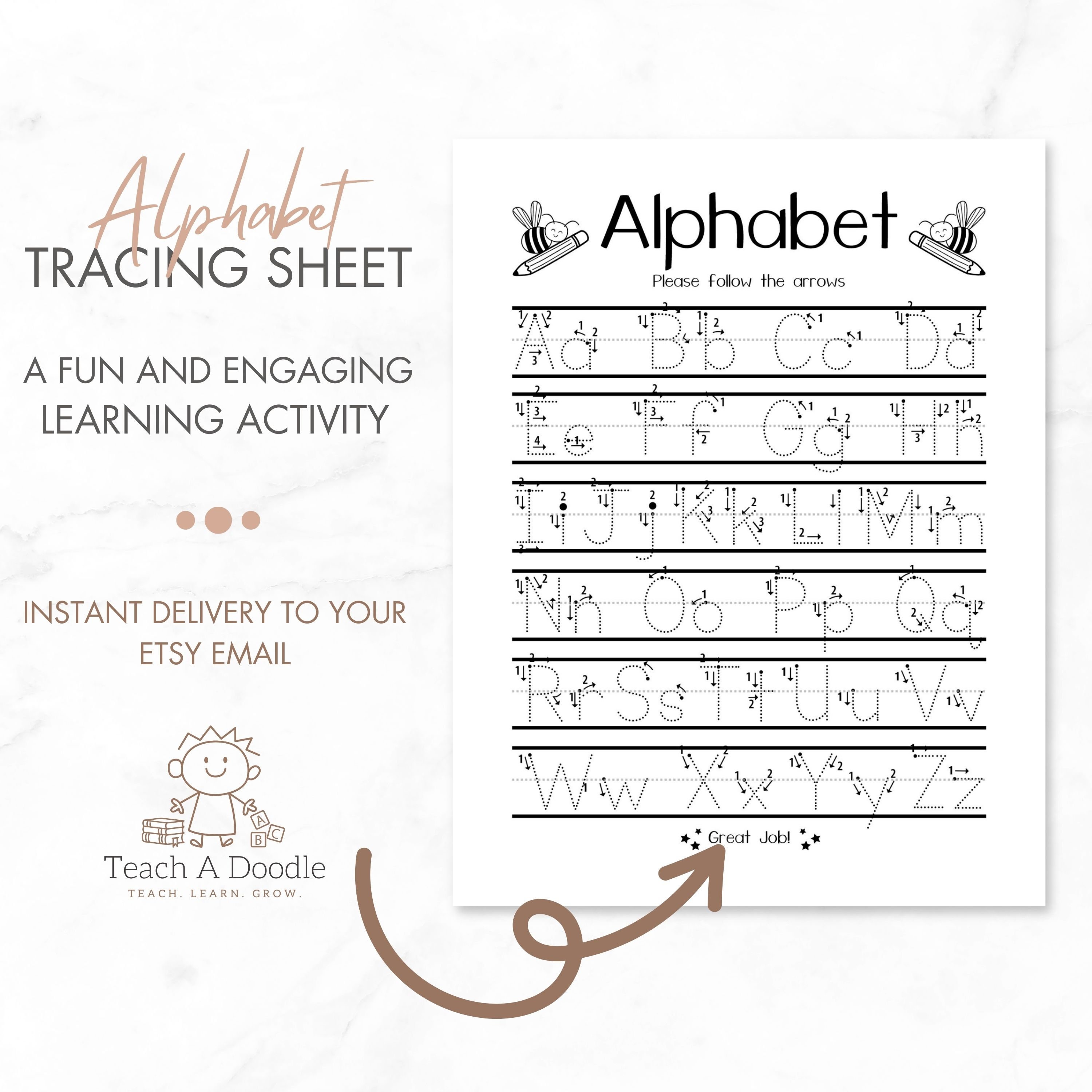 Alphabet and Number Tracing Worksheets, Printable Toddler Learning ...