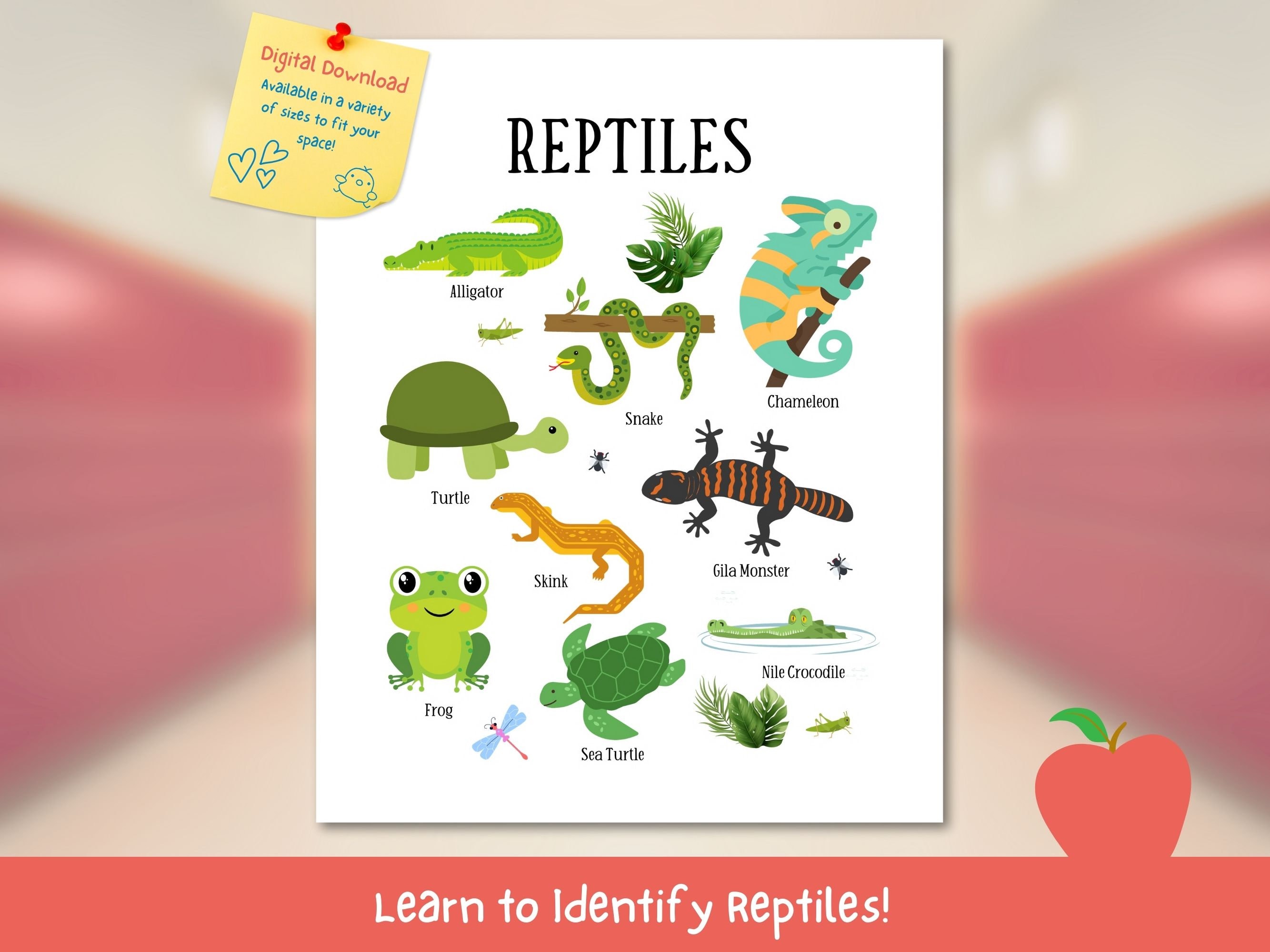 Printable Reptile Poster, Kids Reptile Decor, Educational Poster for ...