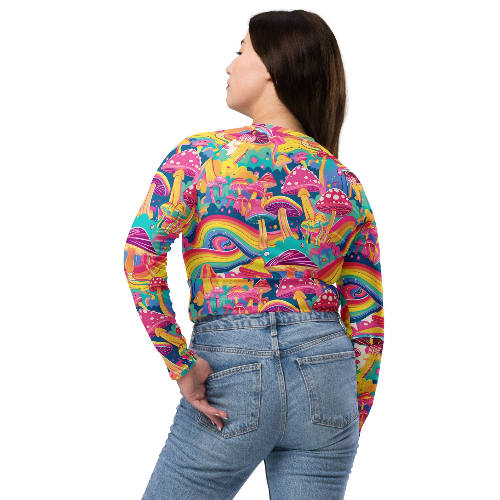 Whimsical Mushroom Wonderland Rainbow Rave Long-sleeve Crop Top - Etsy