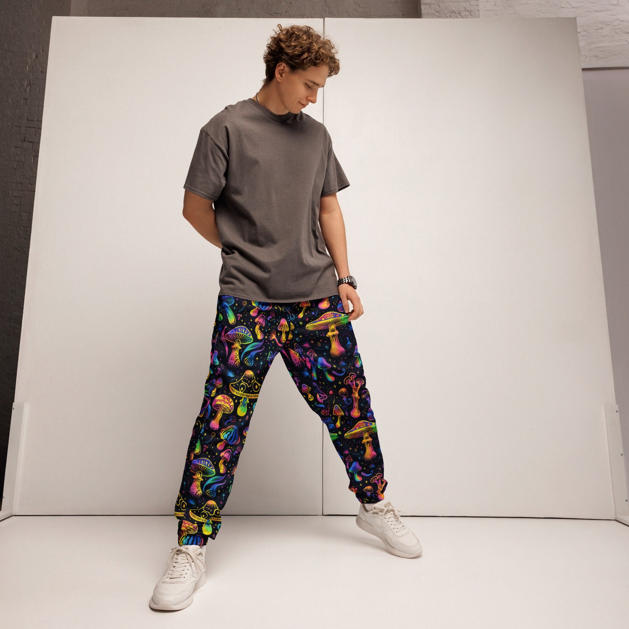 Cosmic Dreams Neon Glow Trippy Mushroom Dance Pants for Rave Royals ...