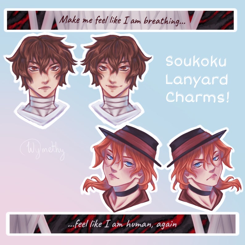 Dazai & Chuuya / Soukoku Matching Lyric Lanyard Keychains - Etsy