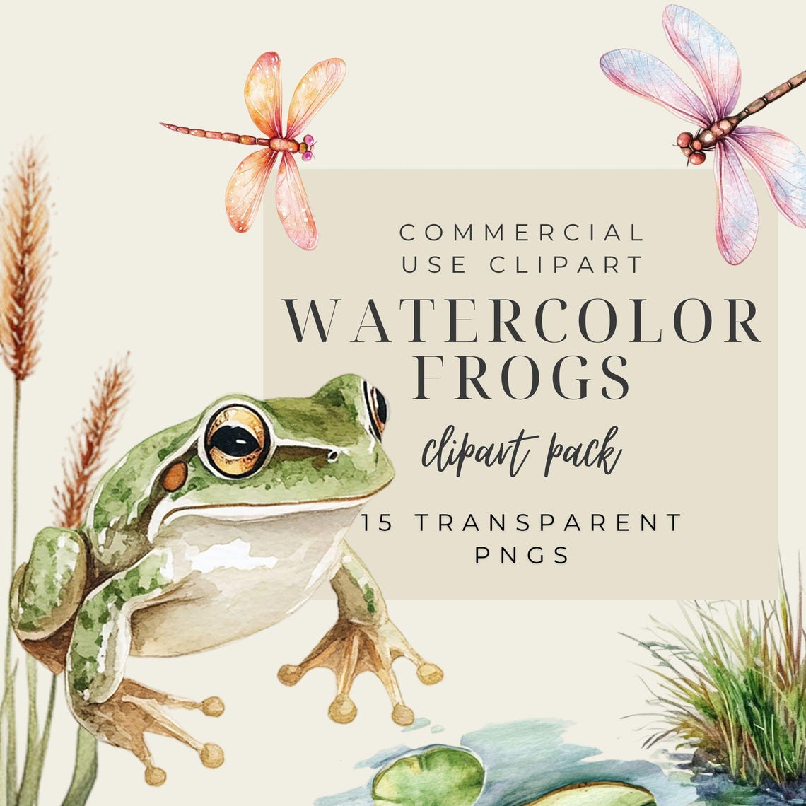 Cute Frog Pond Clipart, Watercolor PNG Bundle for Sublimation and ...