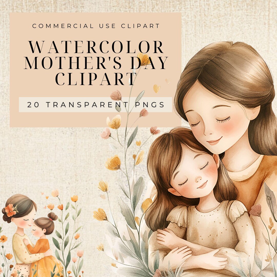20 Watercolor Mother's Day Clipart Bundle, Mother Daughter Designs for ...