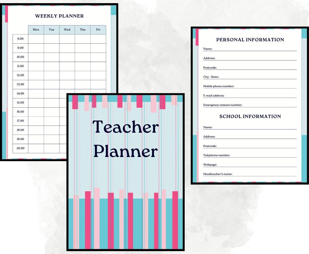 Pink Blue Teacher Planner Printable, Organizer, Productivity, Digital ...