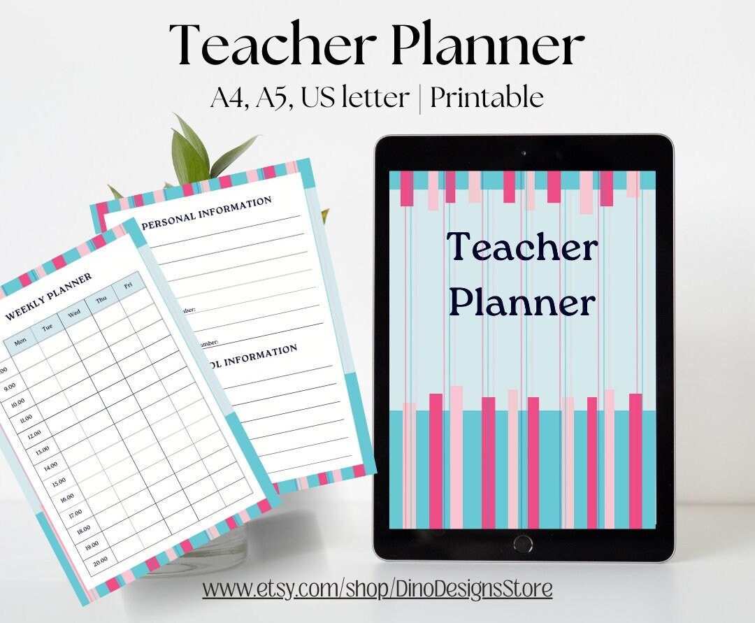 Pink Blue Teacher Planner Printable, Organizer, Productivity, Digital ...