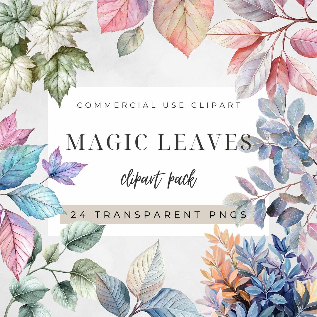 Magic Leaves Clipart for Instant Download, Watercolor Nature Graphics ...