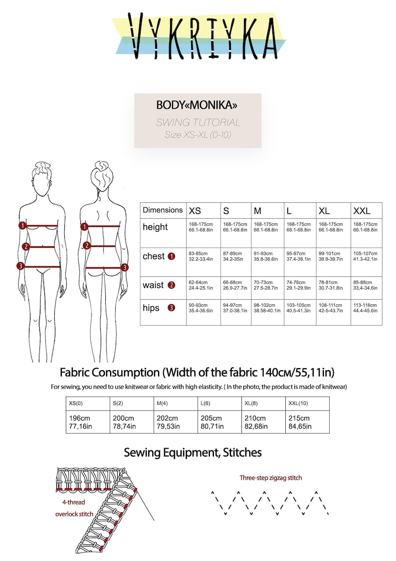 BODY MONIKA Digital Indie Sewing Pattern -pdf Download With Illustrated ...