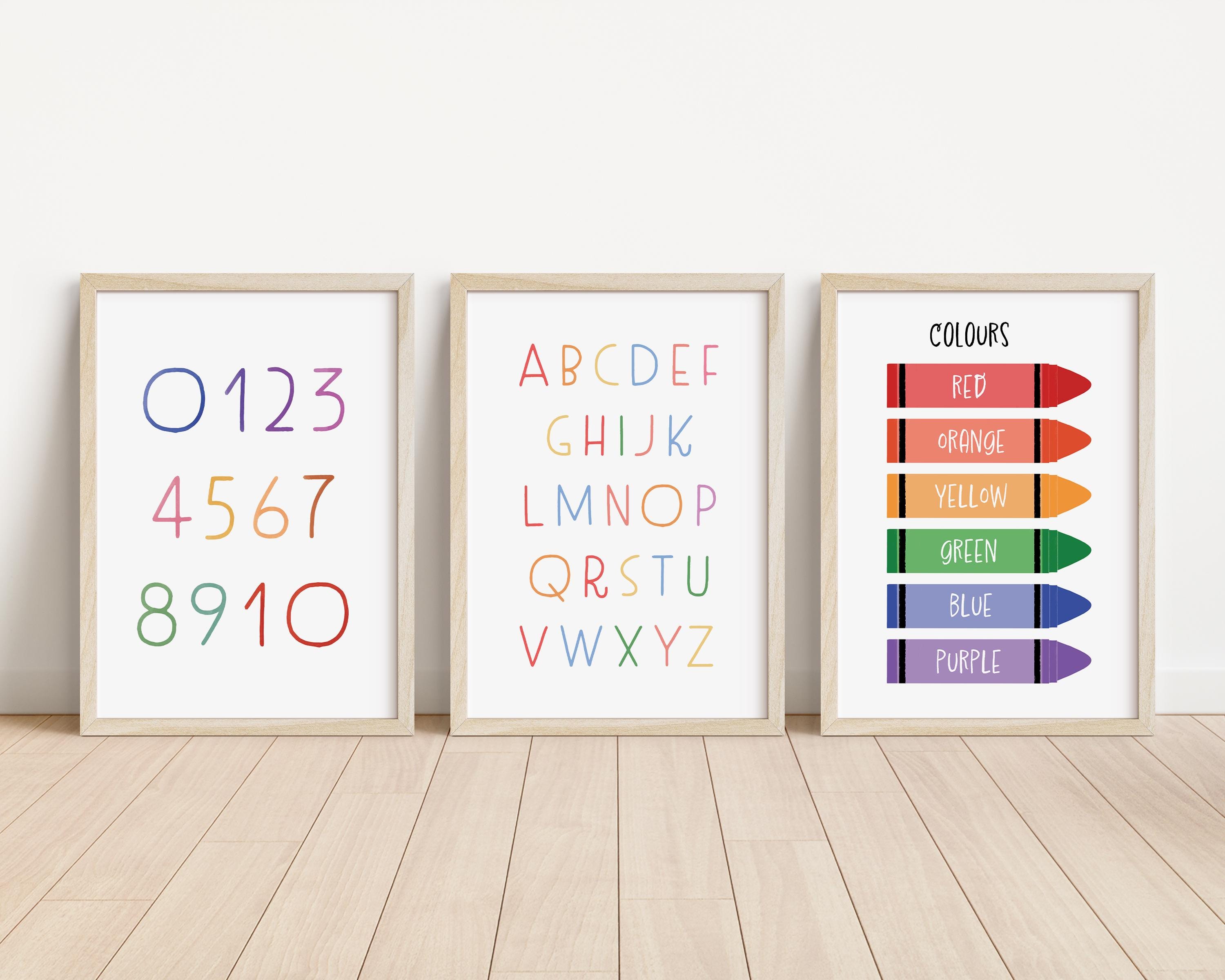 Educational Poster Set of 3 | Alphabet, Numbers & Colours Learning ...