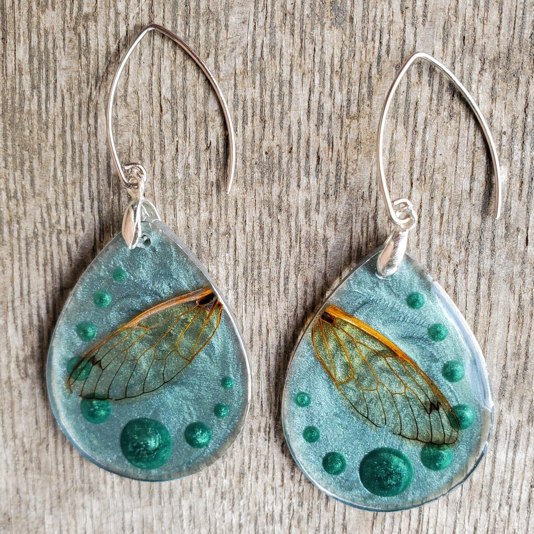 Moss Green Cicada Wing Earrings - Brood XIX (one-of-a-kind) - Etsy