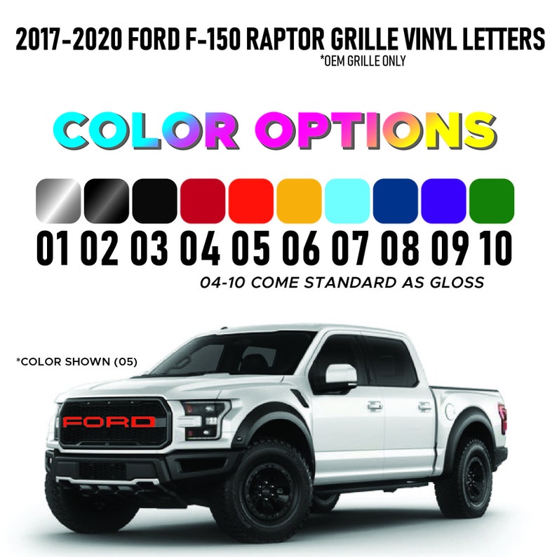 2017-2020 Ford F-150 Raptor Grille Letters, Raptor Graphics, Multiple ...