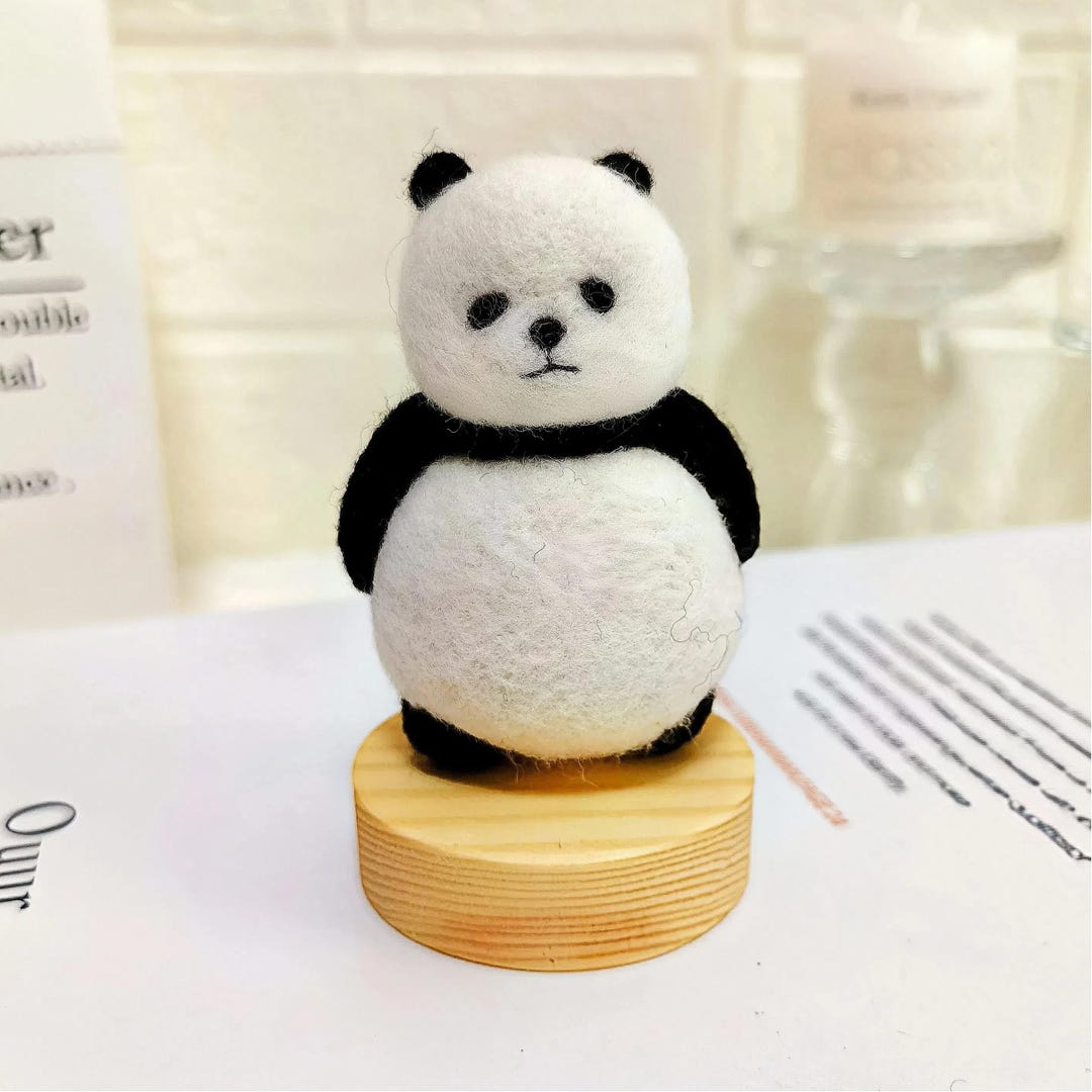 Adorable Felted Panda Miniature: Gift for Panda Lovers, Handmade Soft ...