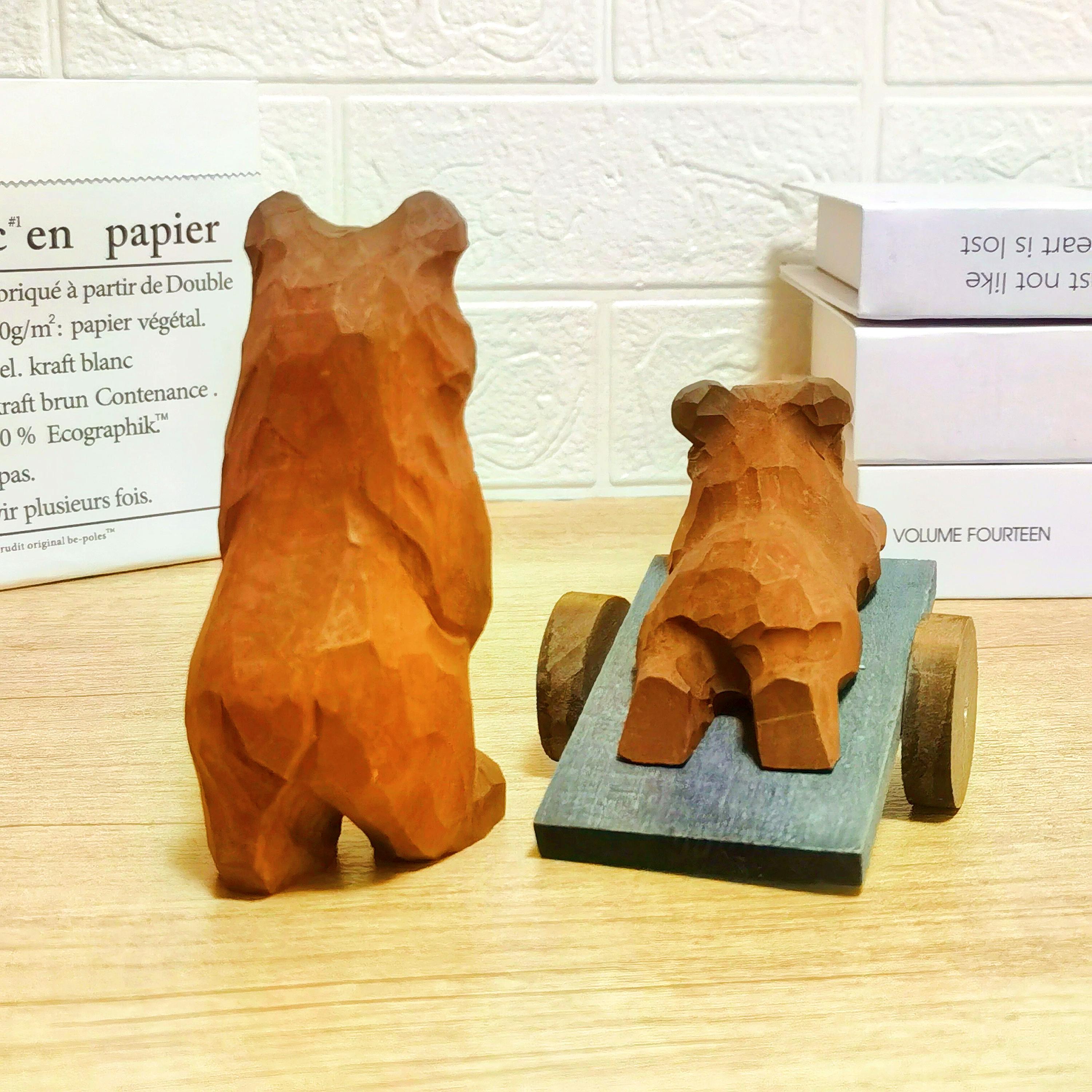 Handmade Wooden Brown Bear Family: Rustic Bear Figurines, Hand Carved ...