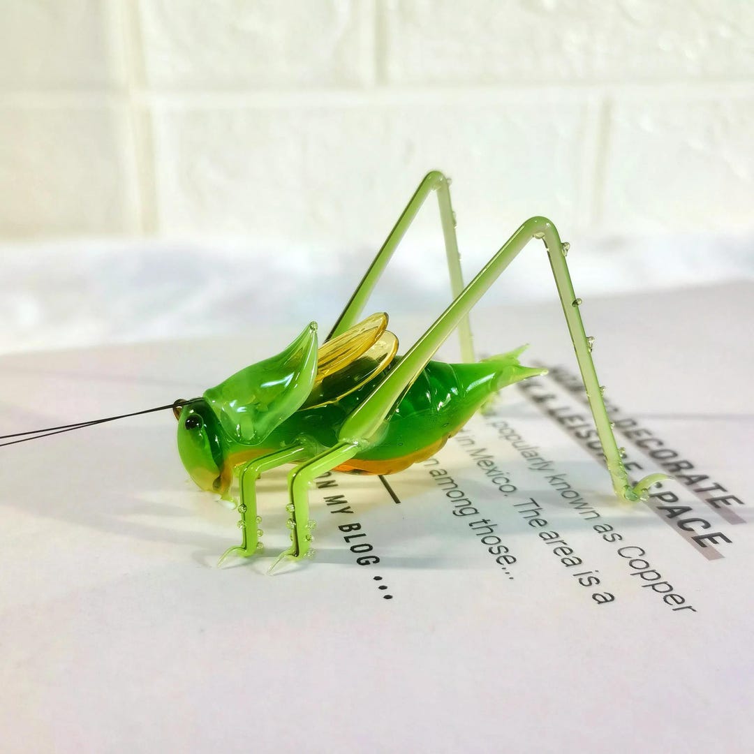 Handcrafted Glass Grasshopper Sculpture: Unique Insect Art Decor, Hand ...