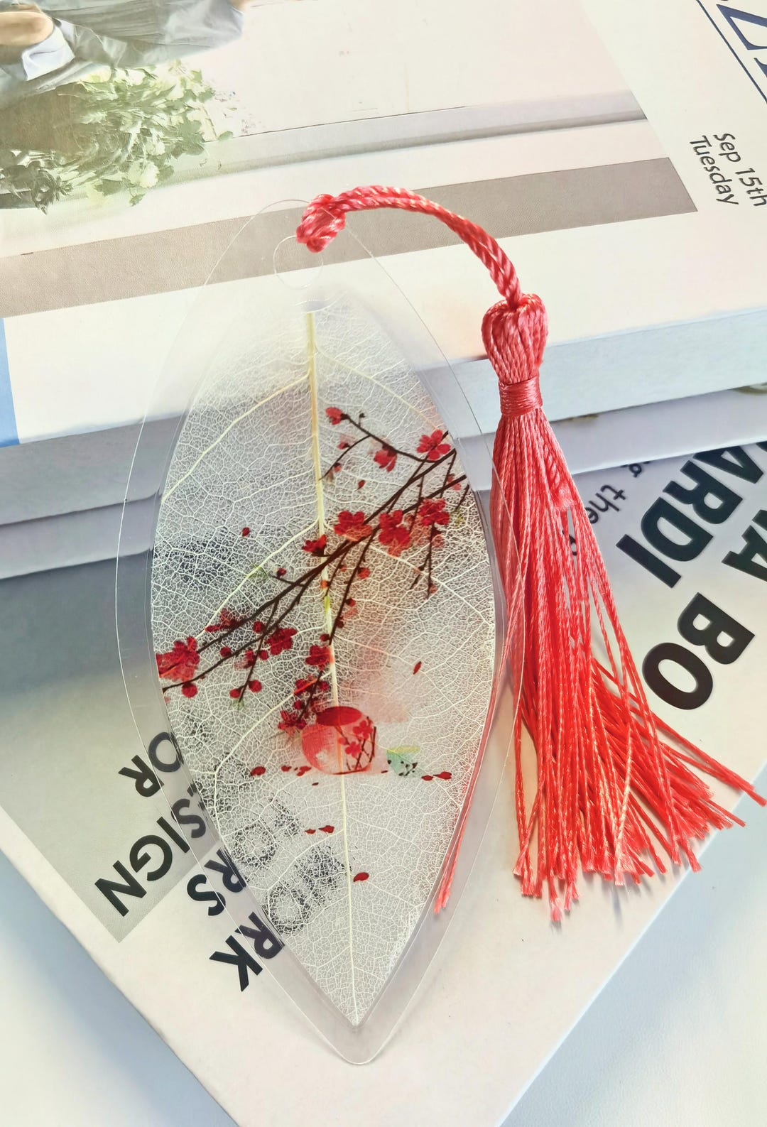 Pressed Leaf Vein Bookmark With Tassel and Beautiful Hand Drawn ...