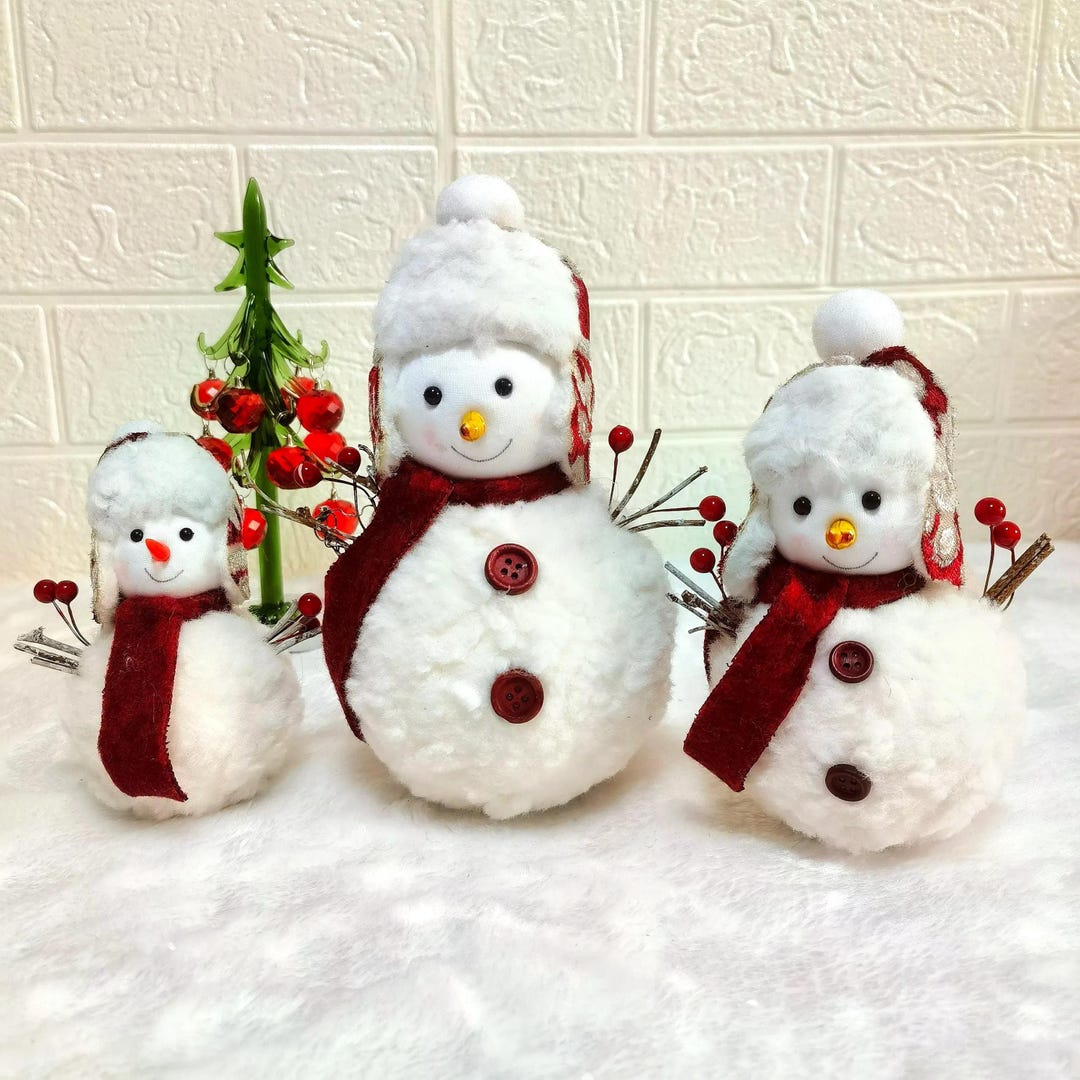 Cozy Handmade Plush Snowmen Family: Collectible Snowman Decorations ...