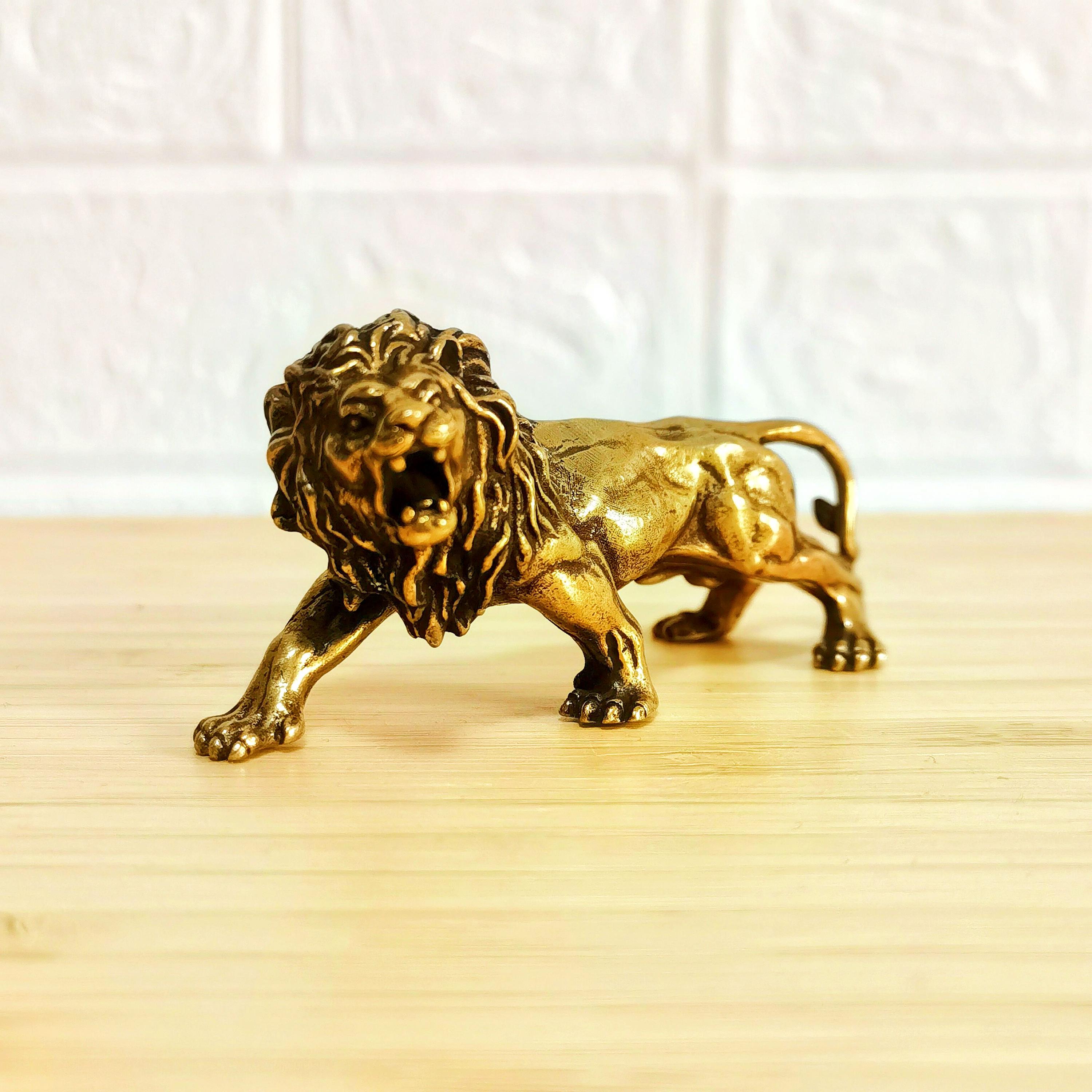 Solid Brass Lion Statue: Vintage Style Lion Figurine, Mini Metal Animal ...