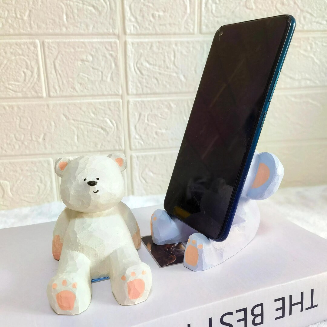 Wooden Bear and Elephant Mobile Phone Stand: Hand Carved Desk ...