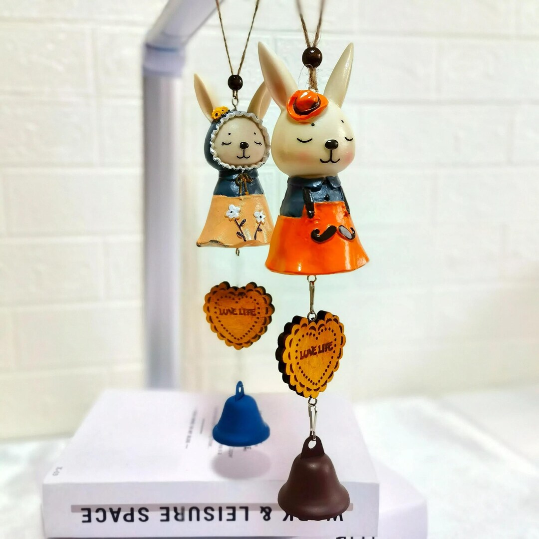 Hand-drawn Resin Rabbit Wind Chime: Unique Housewarming Gift for Farm ...