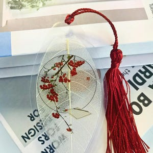 Pressed Leaf Vein Bookmark With Tassel and Beautiful Hand Drawn ...