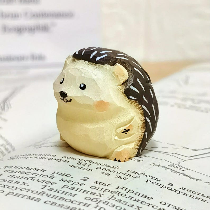 Hand-carved Wooden Hedgehog Figurine: Mini Forest Animal Decor, Wooden ...