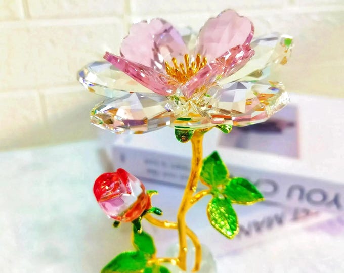 Crystal Peony Glass Flower Figurine, Elegant Crystal Collectible ...