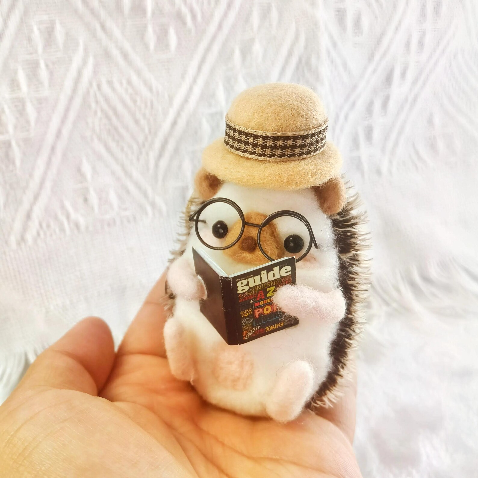 Handcrafted Needle Felted Hedgehog Reading Book - Charming Woolen ...