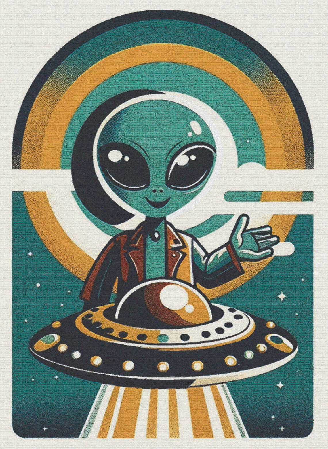 Digital Wall Art Alien Galactic Greetings Friendly Alien and UFO ...
