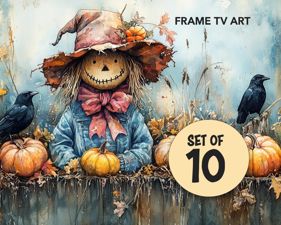 Set of 10 Scarecrow Digital Art for TV Frames, Harvest Apple Decor for ...