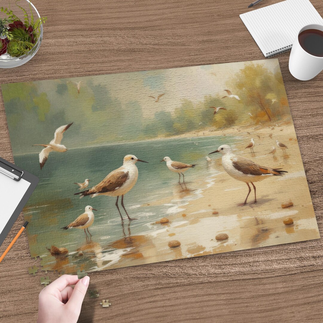 Coastal Birds Puzzle, Seagull Beach Scene Puzzle, Ocean View Art ...