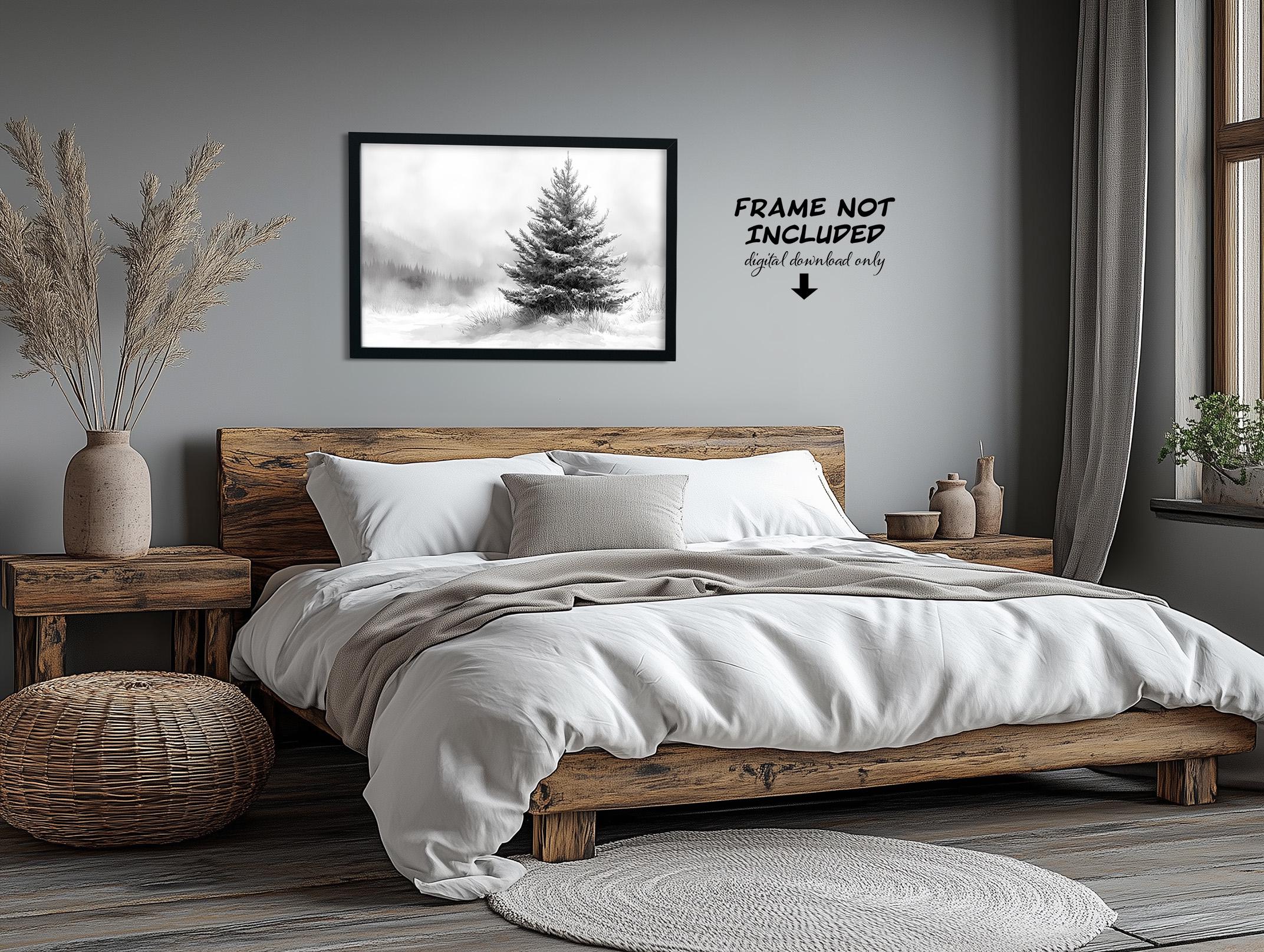 Winter Wonderland Snowy Tree Art Print, Digital Download Minimalist ...