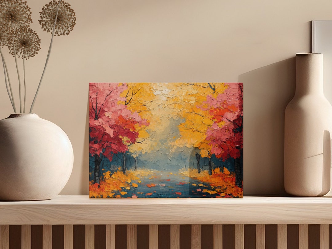 Autumn Forest Pathway Art Print: Impressionist Fall Foliage (digital ...